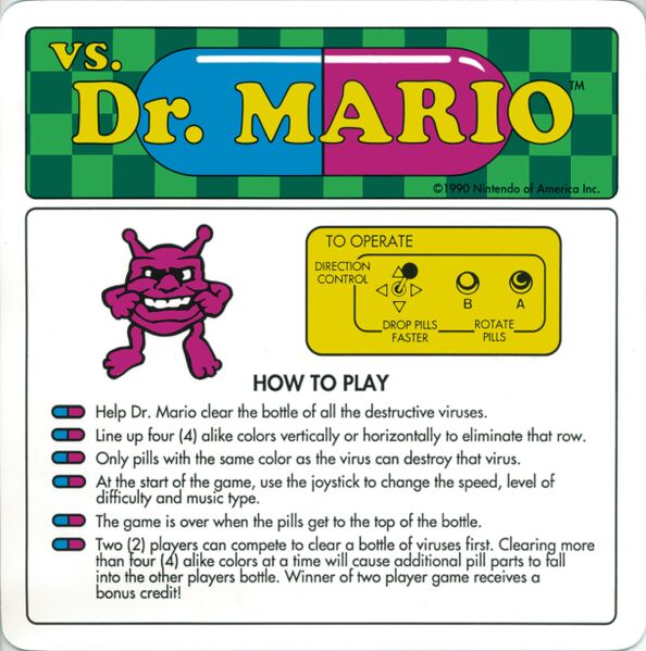 File:VS. Dr. Mario instruction card.jpg - Super Mario Wiki, the Mario ...