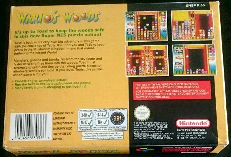 File:WariosWoodsSNES-UKrearcover.jpg - Super Mario Wiki, the Mario ...